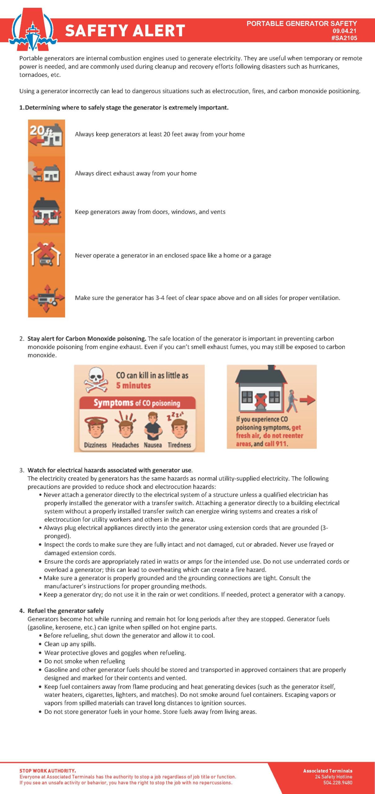 SAFETY BULLETIN: Portable Generator Safety – Associated Terminals